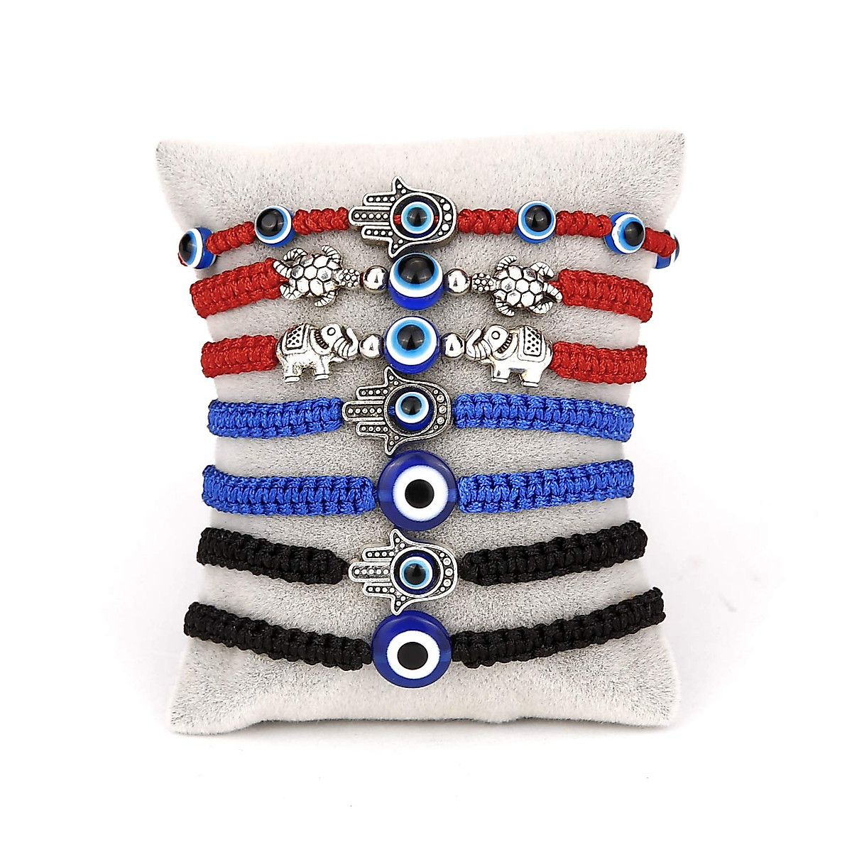 ZYJLM Evil Eye Bracelet Cute Mexican Lucky Protection Bracelets Pack Boho Handmade Braided Adjustable String Elephant Beaded Stacked Braceket for Women Men