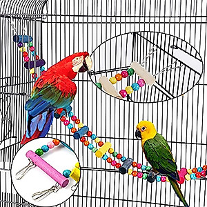 Hamiledyi Bird Parrot Swing Chewing Toy Set 15PCS Wooden Hanging Bell with Hammock Climbing Ladders Colorful Pet Birds Cage Toys for Small Parakeet Cockatiel Conures Finches Budgie Macaws Love Birds