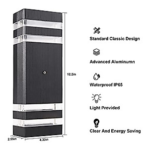 Dusk to Dawn Outdoor Wall Lights Fixture 2 Pack Up and Down Porch Lights Modern Exterior Light Fixtures IP65 3000K Warm White Aluminum Housing for Front Porch, Patio, Garage (Include GU10 Bulbs)