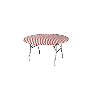 Kwik-Covers 60" Round Fitted Plastic Table Covers, Bundle of 5 (Red Gingham)