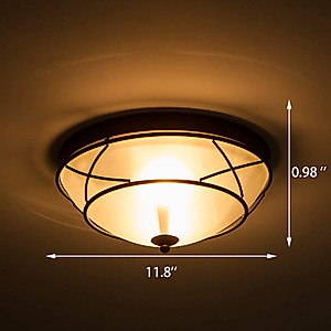 LOCLGPM Black Classic Dome Ceiling Light Flush Mount,2-Light Bronze Lighting Fixtures Frosted Glass Farmhouse Ceiling Lamp for Living Room Kitchen Bedroom Hallway Entryway Staircase Indoor/Outdoor