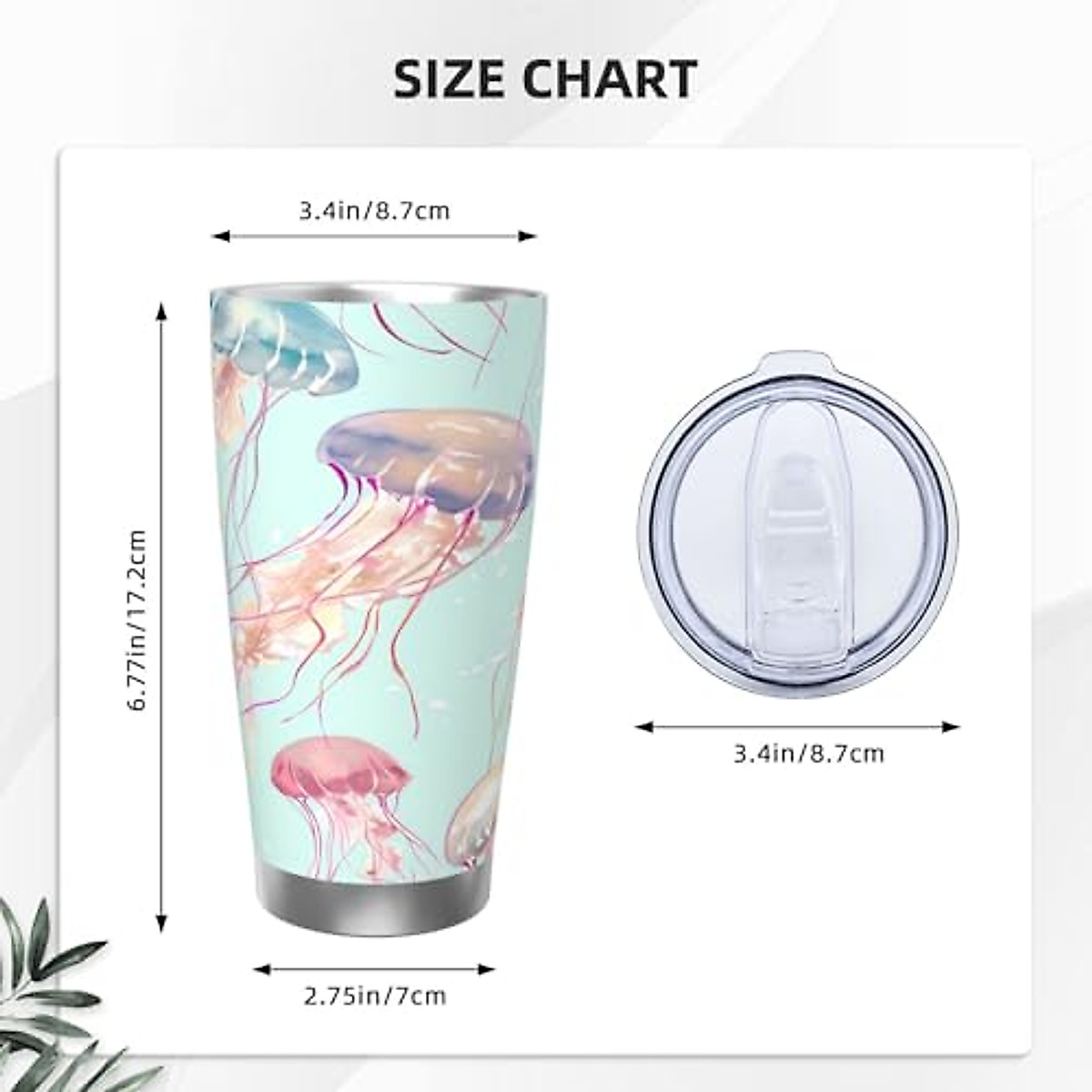 AYCZN Colorful Jellyfish 20 OZ Tumbler Stainless Steel Travel Coffee Mug, Sea Ocean Insulated Water Bottle with Lid and Straws Leakproof Thermal Cup
