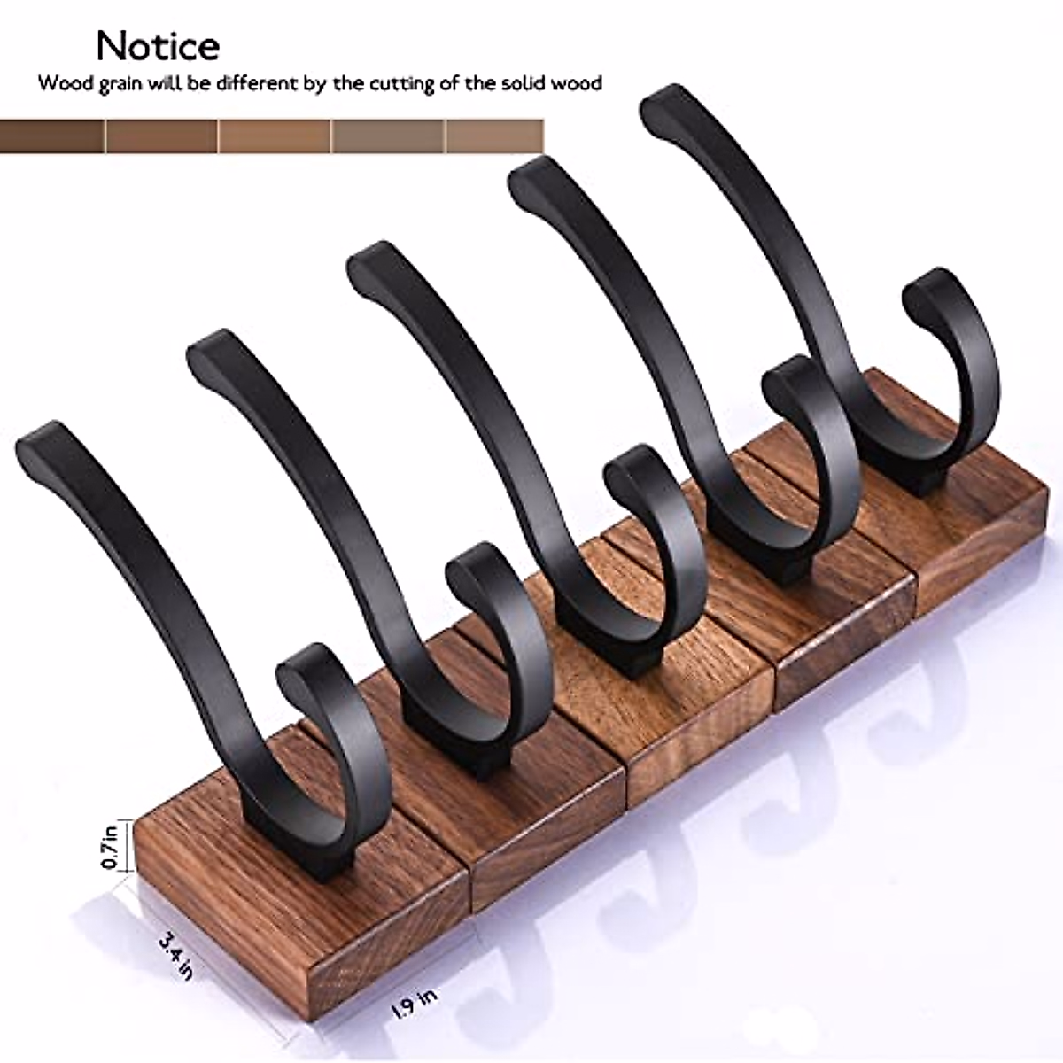 FunViet Wooden Coat Hooks Wall Mounted, 5 Pack Rustic Walnut Decorative Individual Heavy Duty Wall Hooks for Hanging Coats,Backpacks,Keys,Hats,Towels,Bags,Dog Leashes,etc.…