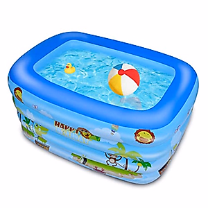 Small Inflatable Swimming Pool Blow Up Pool with 4 Separate Air Chambers Garden Backyard Rectangle Kids Pool,47" W*35" D*13" H
