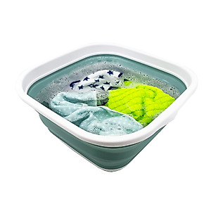 SAMMART 5.5L (1.4 gallons) Collapsible Plastic Washing Tub - Portable Washing Basin - Foldable Tub - Easy Storage Space Saving Kitchen Washtub (Grey + Pale Blue (Set of 2))