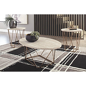 Signature Design by Ashley Tarica Modern 3 Piece Table Set, Includes Coffee & 2 End Tables, White & Gold