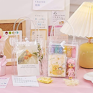 DYaprigo 16 Pieces Small Clear PVC Gift Bag with Handles, Reusable Plastic Gift Wrap Tote Bag, Retail Merchandise Favors Bags for Gifts Wrapping, Shopping Boutique Wedding Birthday Baby Shower Party Favor (7.87" x 7.87" x 3.15")