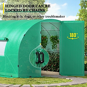 Papababe 28x10x7.5 FT Extra high Large Walk-in Greenhouse for Outdoors, Upgraded Swing Door, Heavy Duty Galvanized Steel Frame Tunnel Greenhouse kit, Reinforced PE Cover & Film Clips, Green