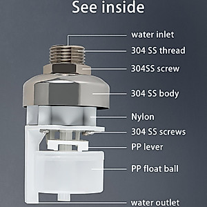 1/2 Inch Water Float Valve 304 Stainless Steel Automatic Water Level Control Valve No Need Electricity Water Level Controller Valve Auto Fill Shut Off Mini Float Valve for Water Tank,Pool,Pond,Tower
