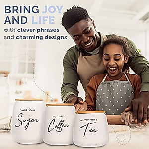 FIFTH FORK Canister Sets for the Kitchen - Perfect Kitchen Canisters for Countertop - Set of 3 Kitchen Canisters - Great for Countertop Storage - Ceramic Food Storage Containers