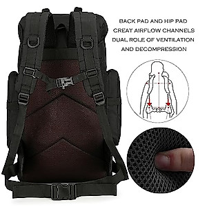 W WINTMING 45L Hiking Backpack Camping Rucksack Molle Military Backpack for Outdoor Traveling (Black)