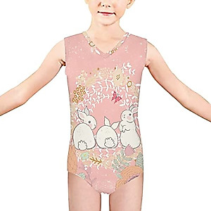 Belidome Pink Easter Bunny Dancing Gymnastics Leotard for Girls One-piece Rabbit Print Swimsuit Soft Lightweight Summer Ballet Wear