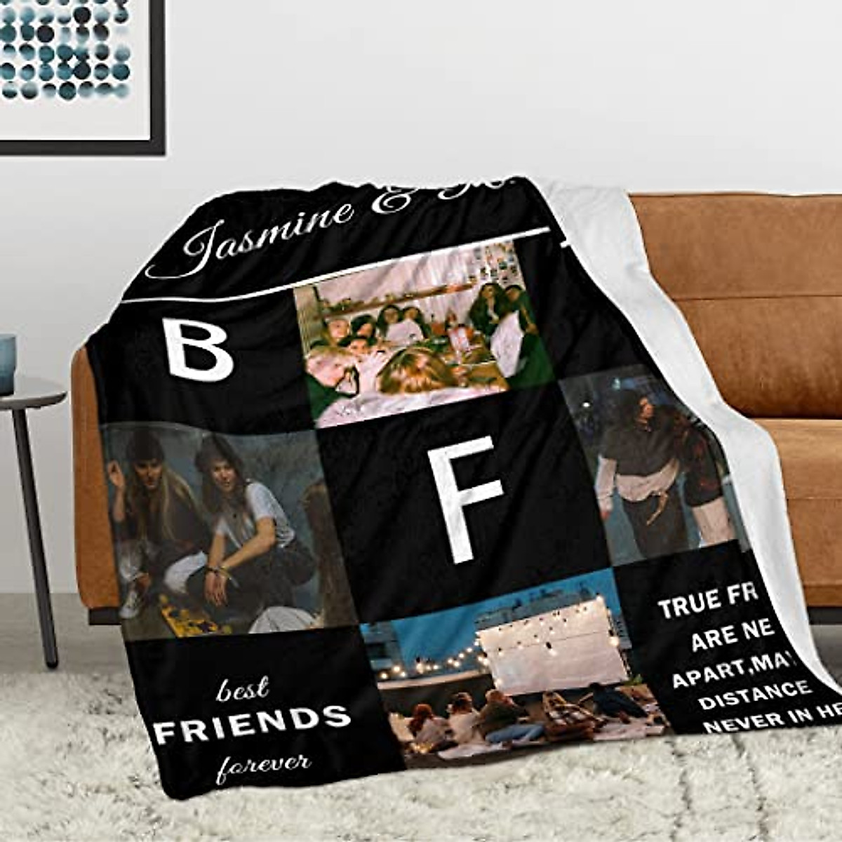 Custom Blanket with Text Photos, Customized Personalized Picture Blankets Best Friend Bestie Sister BFF Halloween Christmas New Year Birthday Gifts
