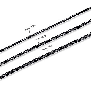 FOSIR 2-4MM Mens Womens Stainless Steel Black Rolo Cable Chain Necklace 18-36 Inch