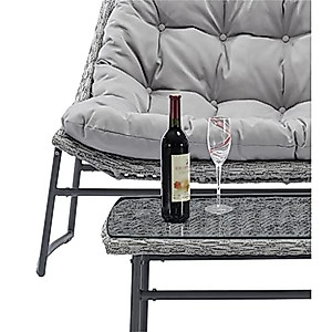 QUUL Rattan Sofa Set Outdoor Indoor Garden Patio Furniture 4 Pieces Set 1 Double Sofa + 2 Single Sofas + 1 Table