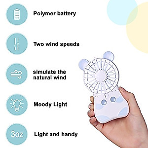 Innerest Mini Cooling Fan Personal Handheld Standable Multi-color LED Lights 2 Adjustable Speeds Travel Camping Festival Uses (Mini One Size, Mouse Fan- Lavender)