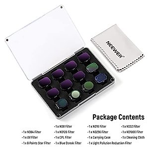 NEEWER Effects Filters and ND Filters Compatible with DJI Mini 3/Mini 3 Pro, 12 in 1 Includes ND8/16/32/64/128/256/ND1000/UV/CPL/Blue Streak Anamorphic/Light Pollution Reduction/Star Filters