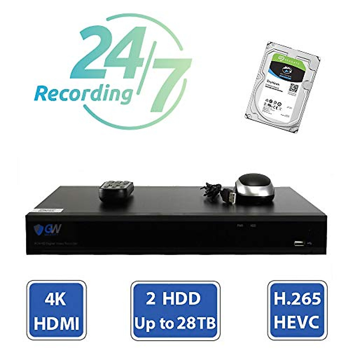 GW 8 Channel 4K NVR 8MP 4K AI Smart Home Security Camera System, (4) Dome and (4) Bullet Built-in Microphone Audio Recording HD 2160P 4K IP PoE Cameras, Face Recognition/Human/Vehicle Detection