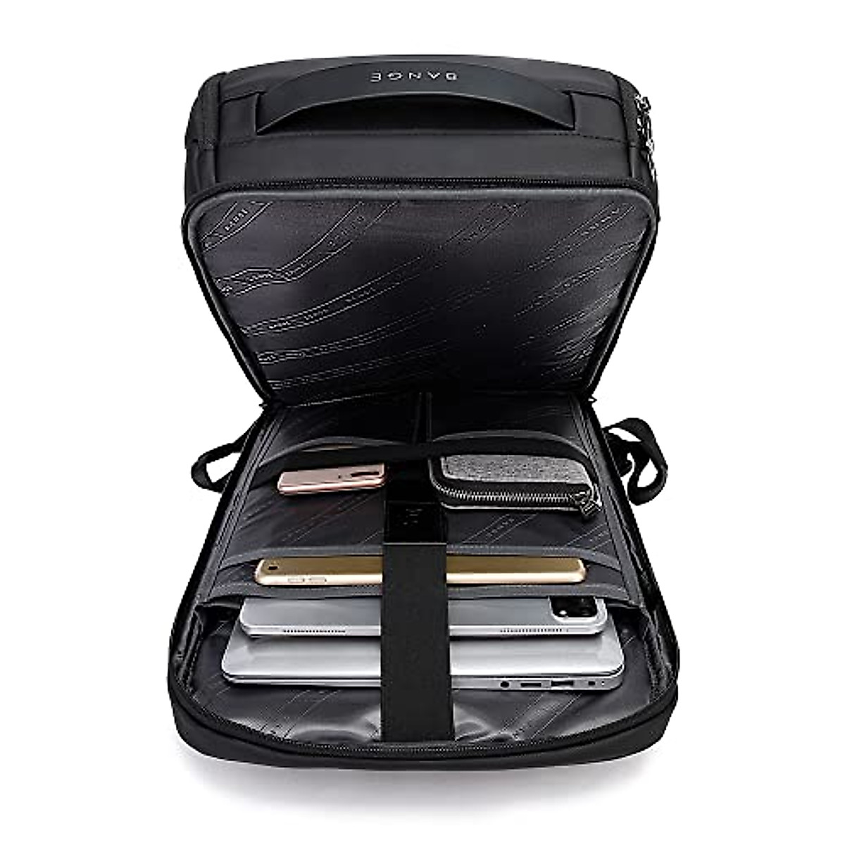 BANGE Trendy Laptop Backpack for Men Women Smart Fashion Casual Durable 15.6 Inch Polyester Bag with USB Port Anti Theft Waterproof 20L 1.37 KG W Business Travels Office Colleges Schools (Black)