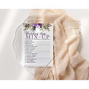 Purple Floral Bridal Shower Word Scramble Game – 25 Pack, Couples Wedding Engagement Party Games, Reception Decor and Ideas, Fun Rehearsal Unscramble Guest Activities