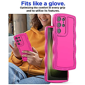 AICase Cute Solid Color Curly Wave Frame Soft Compatible with Samsung Galaxy Phone Case (Hot Pink, Galaxy S21 Ultra)