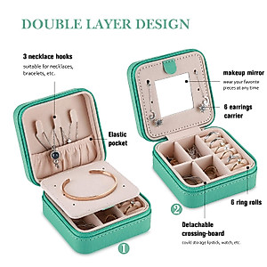 ProCase Small Jewelry Organizer Box for Travel, Portable Mini Jewelry Travel Case with Zipper Mirror for Rings Necklaces Bracelets Earrings, Gift for Women Girl -Teal