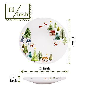 Sonemone Winter Wonderland Dinner Plates Set of 4, 11 Inch Ceramic Plates, Large Dinnerware Dish Set for Kitchen, Dinner, Salad, Dessert, Microwave & Dishwasher Safe, Scratch Resistant
