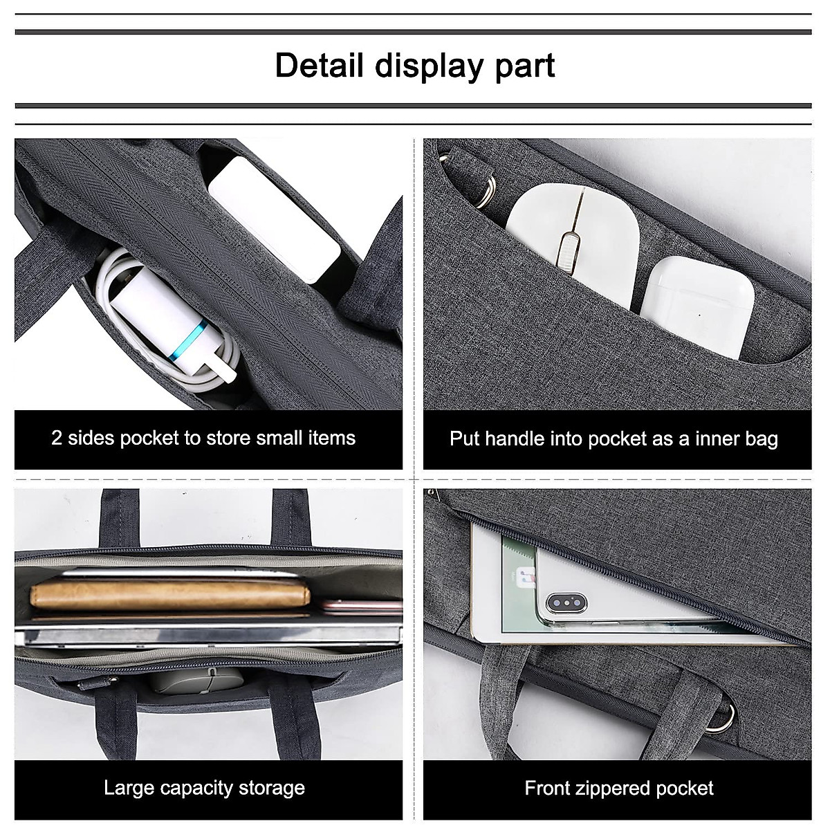 Voova Laptop Sleeve Shoulder Bag 13 13.3 14 Inch, Waterproof Carrying Case Compatible with Macbook Air 13 M1/M2, MacBook Pro 13/14, 13.5 Surface Laptop 3/4, Dell XPS 13, HP Chromebook 14,Grey