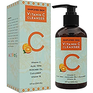 Simplified Skin Vitamin C Facial Cleanser (8 oz) Gel for Daily Anti-Aging & Acne Treatment. Clear Pores on Oily, Dry & Sensitive Skin. Natural Makeup Removing Face Wash