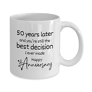 5oth Anniversary Coffee Mug, Best 50th Wedding Anniversary Appreciation Tumbler Gift For Husband Him Her Men Women Wife Couple Fifty Years Fiftieth Year Funny 50 Golden Marriage Travel Present Tea Cup