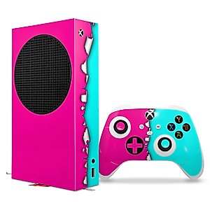 WraptorSkinz Skin Decal Vinyl Wrap compatible with the XBOX Series S Console and Controller Ripped Colors Hot Pink Neon Teal (GAMING CONSOLE NOT INCLUDED)