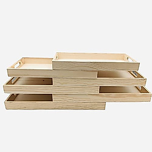 6 Piece Nested Serving Trays Set of Rectangular Shape Wood Trays Ideal for Crafts /School with Easy Cut Out Handles Ideal Kitchen Nesting Trays for Snacks, Treats, Organization, Personalise and DIY