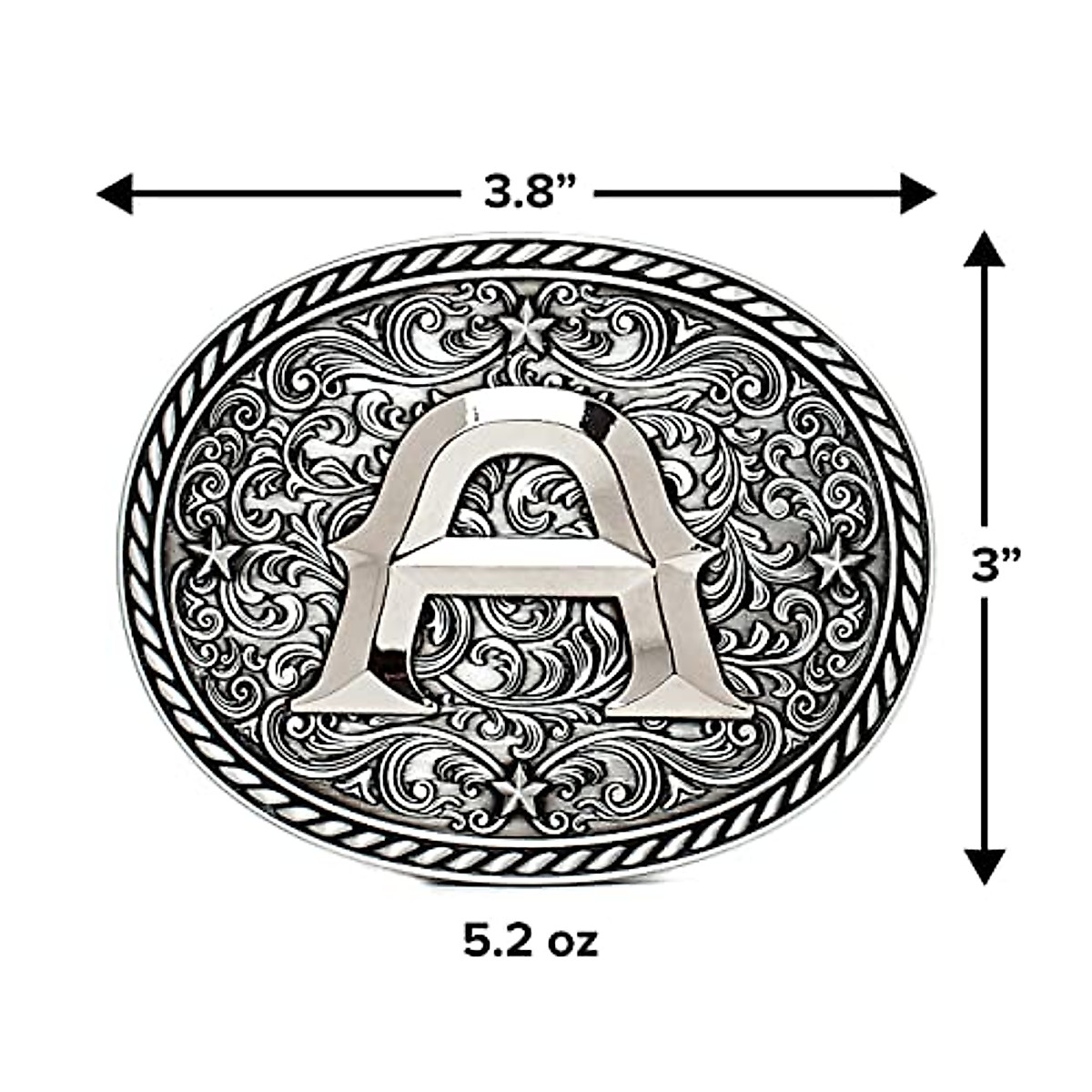 Western Cowboy/Cowgirl Initial Belt Buckle - Silver- Large, Letter Buckles For Men And Women M