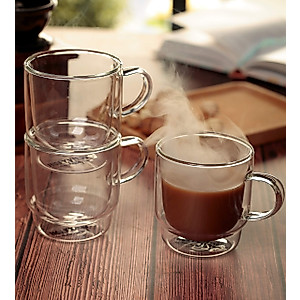 160ML4 Glass double wall cup with handle, Stackable cups, 4pcs/Gift box as one set