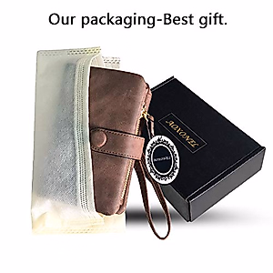 AOXONEL Women's Small Bifold Leather wallet Rfid blocking Ladies Wristlet with Card holder id window Coin Purse (Brown)