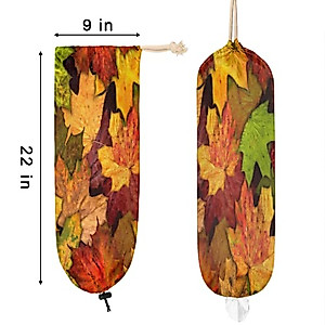 Plastic Bag Holder Autumn Maple Leaves Pattern Grocery Bag Organizer Hanging Kitchen Plastic Bag Storage/Garbage Shopping Bag Trash Bags Dispenser for Farmhouse Kitchen Home Decor
