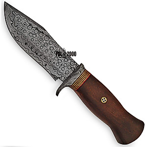 HK-9892 Handmade Damascus Steel Hunting 10.4 Inch Knife Solid Rose Wood Handle with Sheath