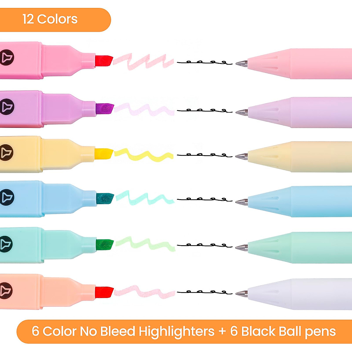 Bible Highlighters and Pens No Bleed, 12 Pcs Pastel Highlighter Set and Ballpens (Black Ink), No Bleed Highlighters for Bibles Study Journaling School Office Supplies, Aesthetic Highlighters