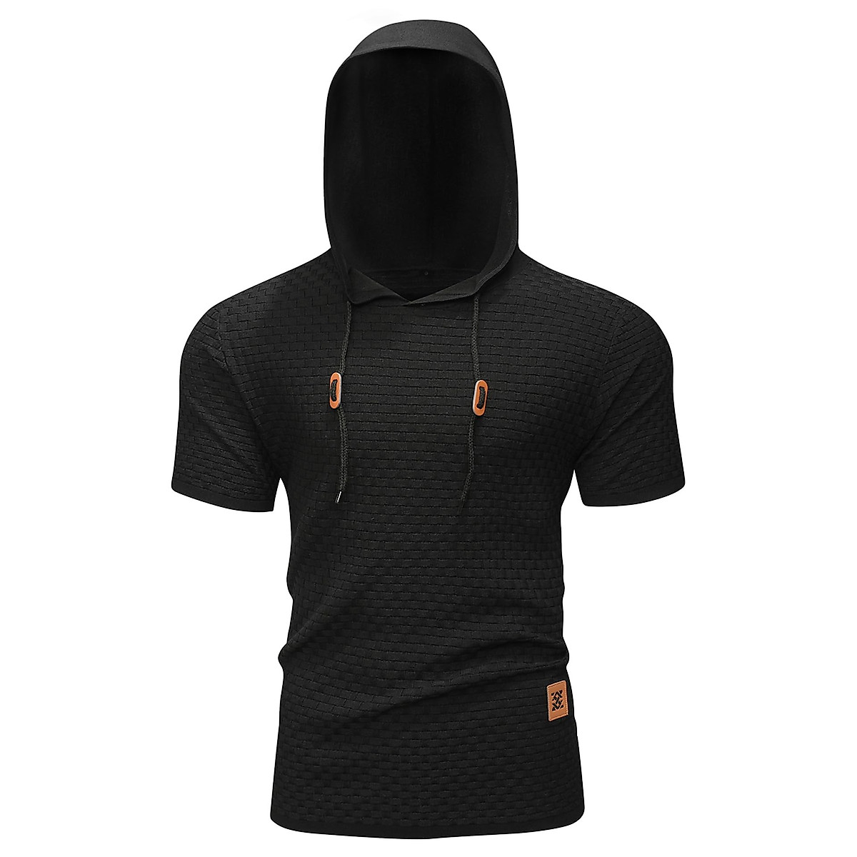 Zaitun Men's Short Sleeve Hoodie Shirt Casual Waffle Knitted Pullover Sweater Black