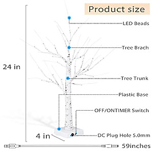 Uroomelves 2FT/24 LED Birch Tree Light, USB and Battery Powered Tabletop Warm White LED Tree Light, Artificial Birch Tree with Light for Home Decor, Christmas, Party and Wedding.