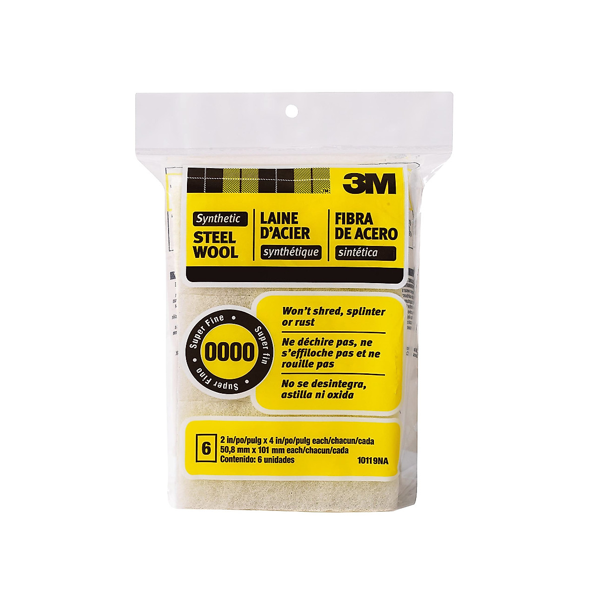 3M Synthetic Steel Wool Pads, 6-Pad, Use Wet Or Dry, Compatible With Water-Based Strippers & Finishes, Will Not Shred, Splinter Or Rust Like Steel Wool Does, Rinse and Reuse (10119NA)