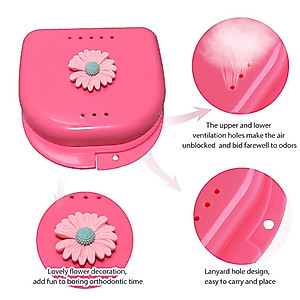 AMHDV 3pcs Orthodontic Retainer Case with Vent Holes Cute Mouthguard Container Dental Aligner Case with Aligner Removal Tool and Brush (01-flower)