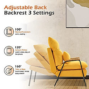 MCombo Modern Accent Recliner with Ottoman, Linen Fabric Armchair with Adjustable Backrest, Single Sofa Chair for Living Room Bedroom 4055 (Yellow)