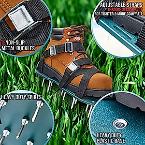 Jumbo Varieties Lawn Aerator Shoes - Heavy-Duty Lawn Aerating Sandals with Spikes - Dual Straps, Nonslip Metal Buckles, Stainless Steel Shovel - Soil Conditioner Spike Shoes for Garden, Yard Aeration