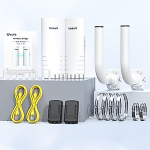 Wireless Bridge, UeeVii CPE452 Point to Point 5.8G Long Range Outdoor WiFi CPE with 14DBi High-Gain Antenna,24V PoE Adapter,2 LAN Port, Work with Starlik, Extend Network to Shop, Barn, Garage, 2Pcs