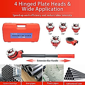 Ratchet Pipe Threader Kit, Ratcheting Pipe Threading Tool Set with 4 Dies 1/2" 3/4" 1" 1-1/4",for Professional Cutting & Pipe Threaders
