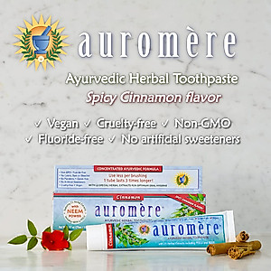 Auromere Ayurvedic Herbal Toothpaste, Cinnamon - Vegan, Natural, Non GMO, Fluoride Free, Gluten Free, with Neem & Peelu (3.57 oz), 2 Pack