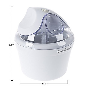 Ice Cream Maker- Also Makes Sorbet, Frozen Yogurt Dessert, 1 Quart Capacity Machine with Included Easy To Make Recipes by Classic Cuisine - White