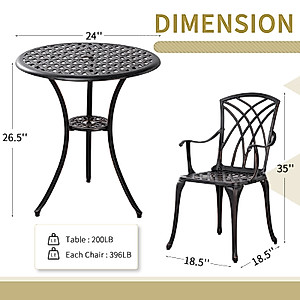 Withniture 3 Piece Bistro Patio Set Cast Alumiunm Patio Furniture Set,All Weather Bistro Table and Chairs Set of 2 with 1.97" Umbrella Hole,Outdoor Patio Bistro Sets for Garden（Antique Bronze）