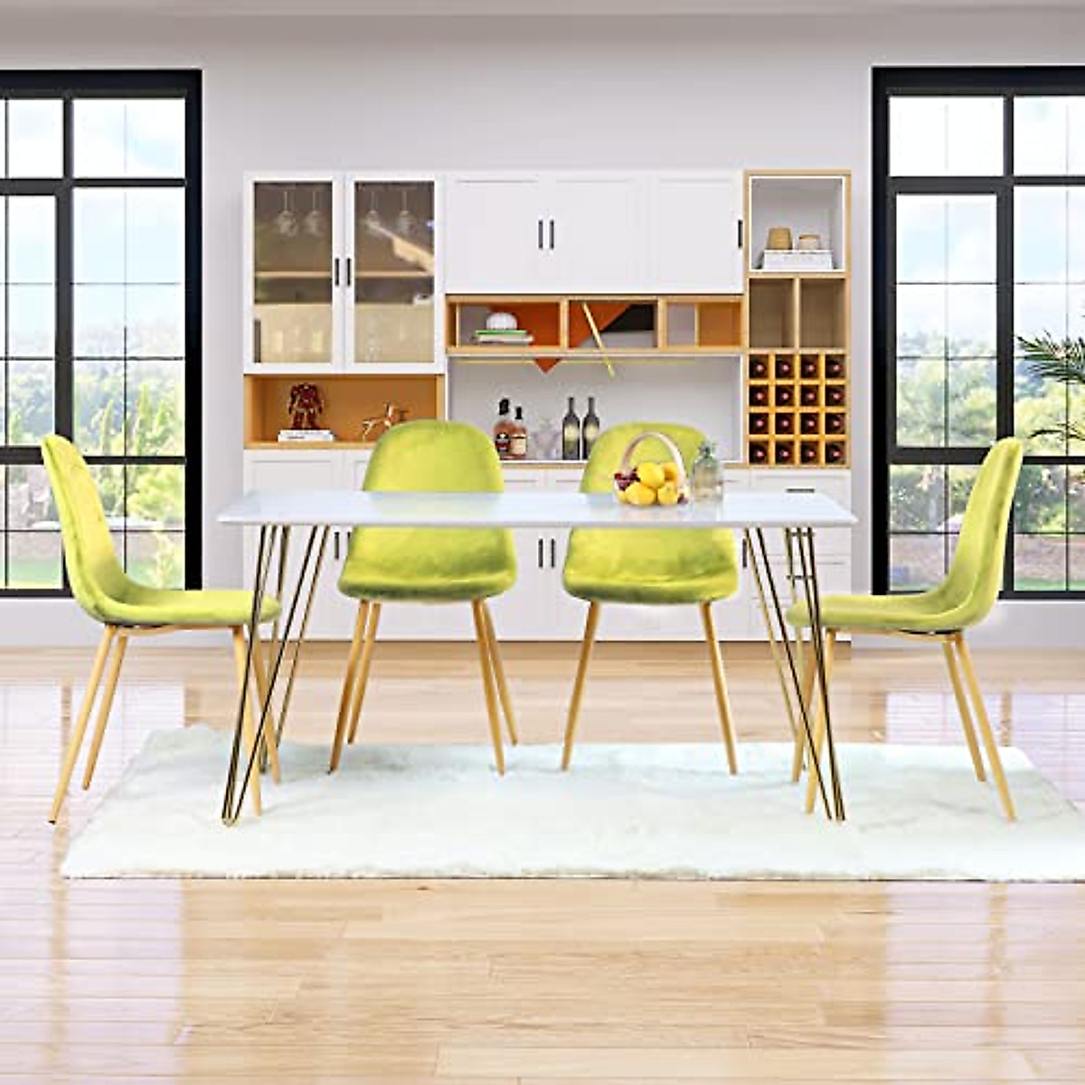 KAIDYSENY Mid Century Dining Chairs Set of 4 - Upholstered Velvet Modern Dining Room Chairs with Metal Legs, Shell Lounge Side Chairs for Kitchen, Dining,Bedroom, Living Room, (Yellow)